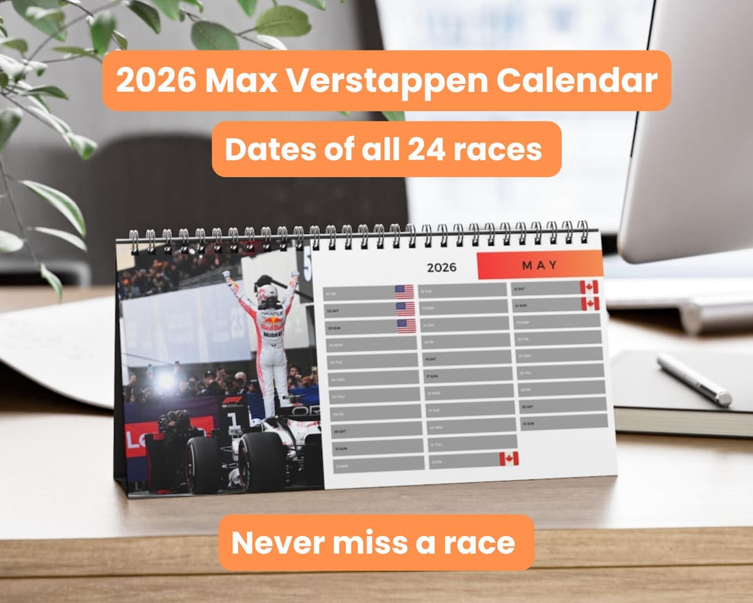 Max Verstappen 2026 F1 Racing Calendar Perfect Desk Gift Idea for Red ...