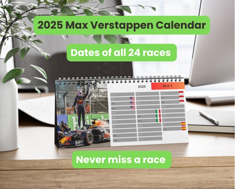 Max Verstappen 2025 F1 Racing Calendar Perfect Desk Gift Idea for Red ...