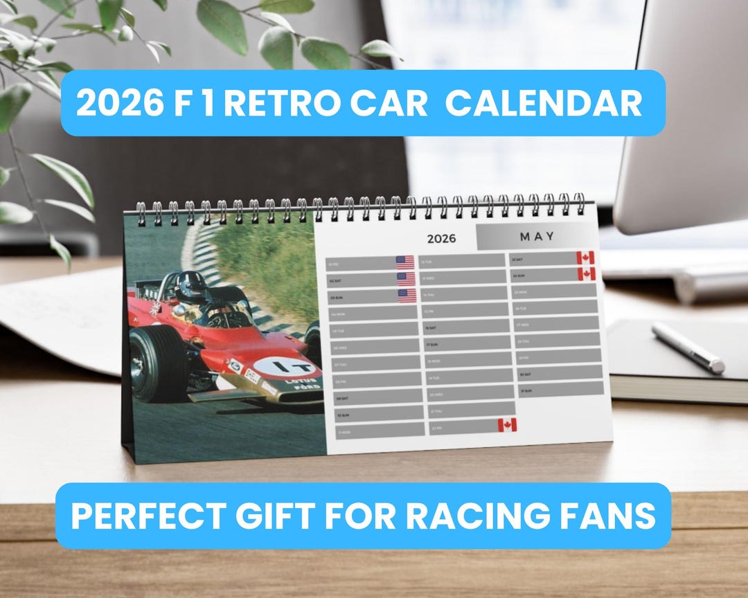 2026 F1 Racing Calendar Retro Classic Cars Perfect Desk Gift Idea for ...