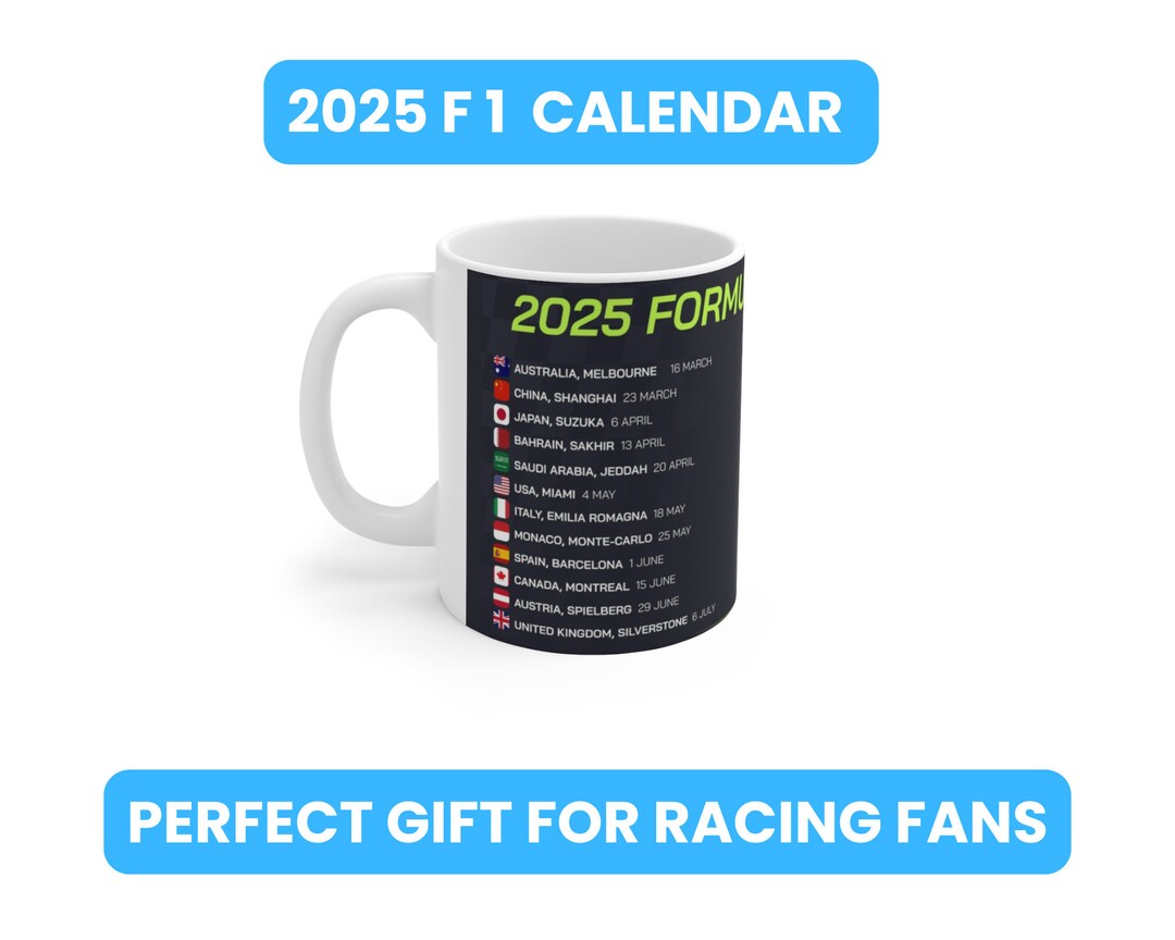 2025 Formula 1 Race Calender Mug for All F1 Fans Including Tracks for ...