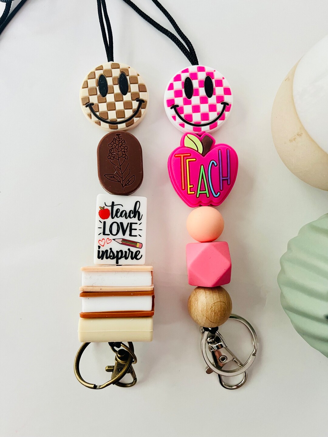 Smiley Teachers Lanyard, Teachers ID Tag, Silicone Beads, Silicon Beads ...