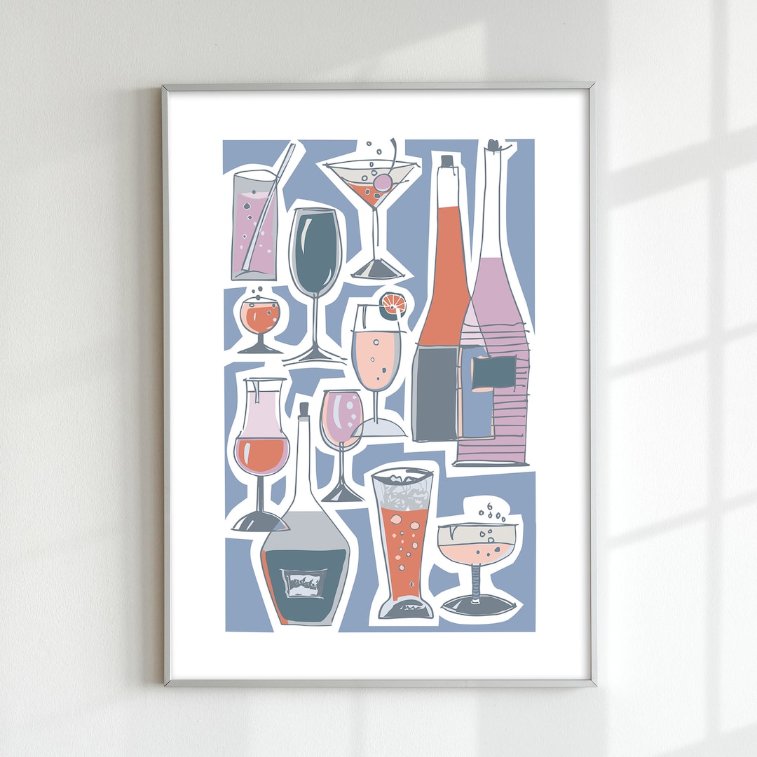 Bar Still Life Print, Drink Poster, Alcohol Drawing, Drink Printable ...