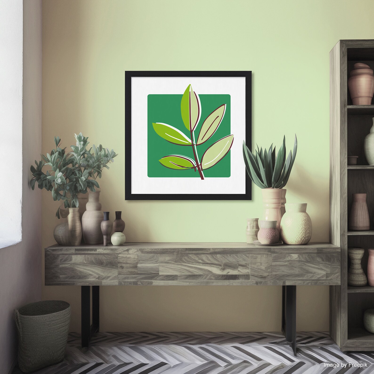 Green Leaf Poster, Digital Wall Art, Hand Draw Print, Contemporary Wall ...
