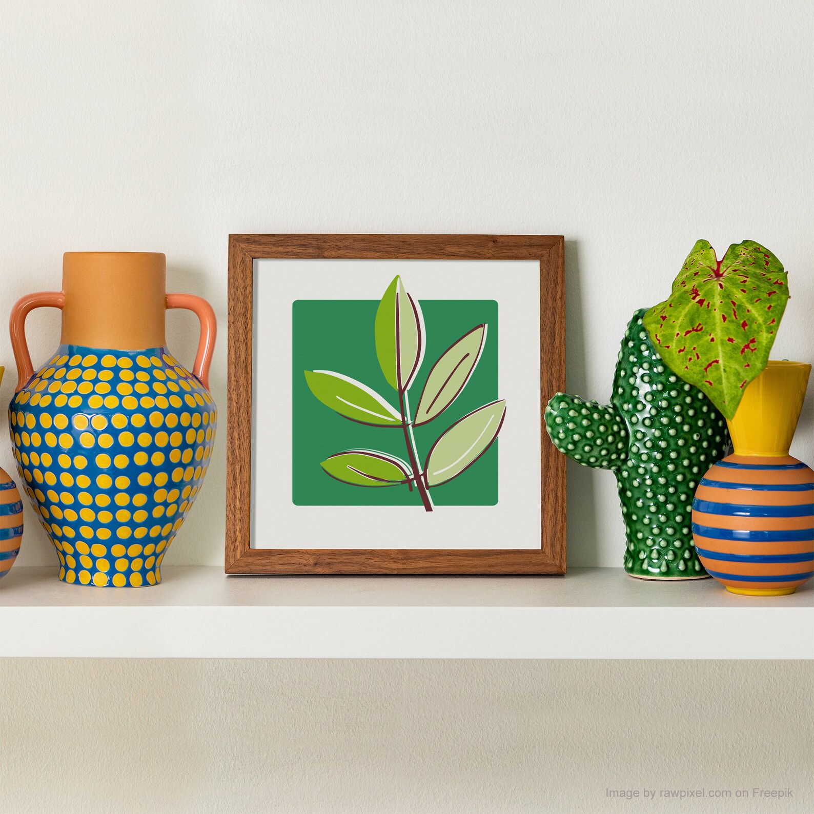 Green Leaf Poster, Digital Wall Art, Hand Draw Print, Contemporary Wall ...