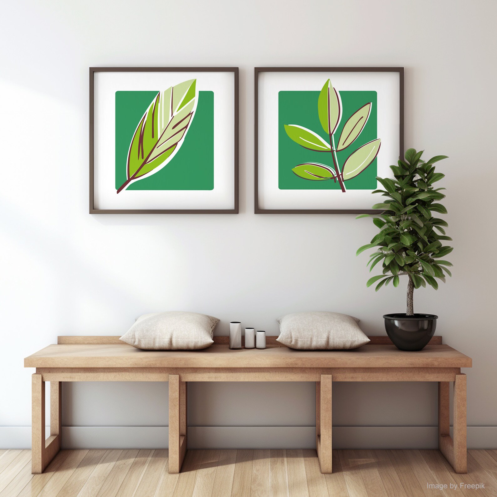 Green Leaf Poster, Digital Wall Art, Hand Draw Print, Contemporary Wall ...