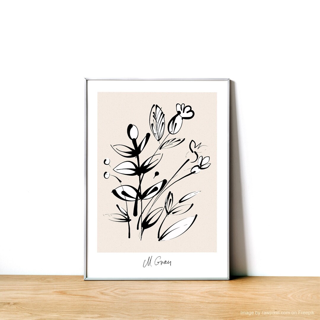 Ink Plants Poster, Hand Drawn Print, Digital Wall Art, Contemporary Ink ...