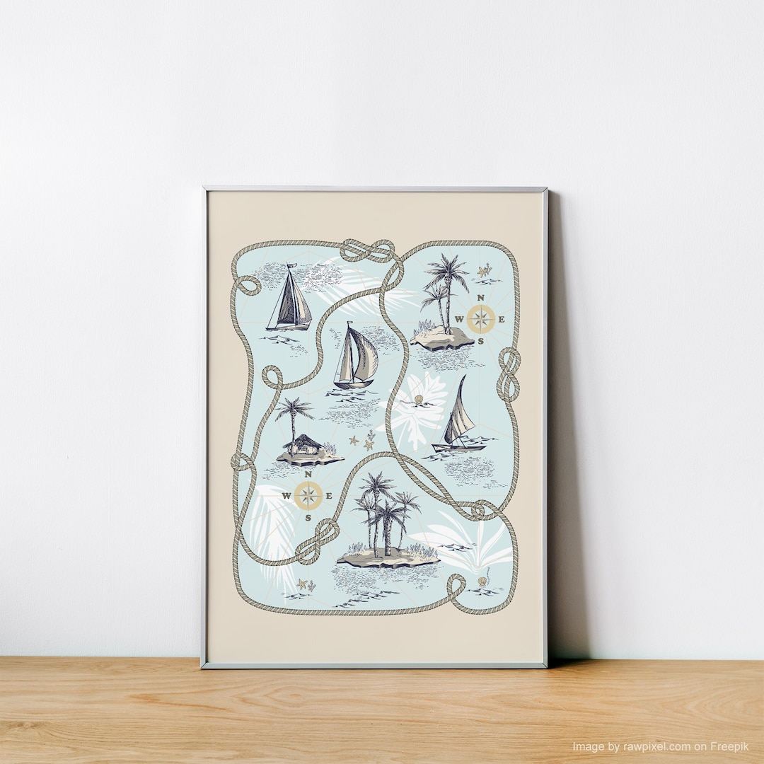 Vintage Map Poster, Digital Wall Art, Hand Drawn Traveling Print ...