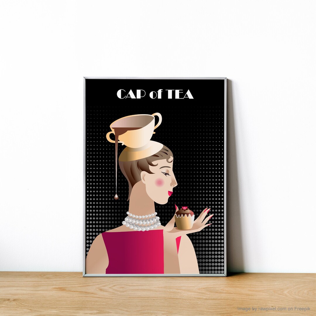 Cap of Tea Poster, Art Deco Print, Art Nouveau Wall Art, Digital ...