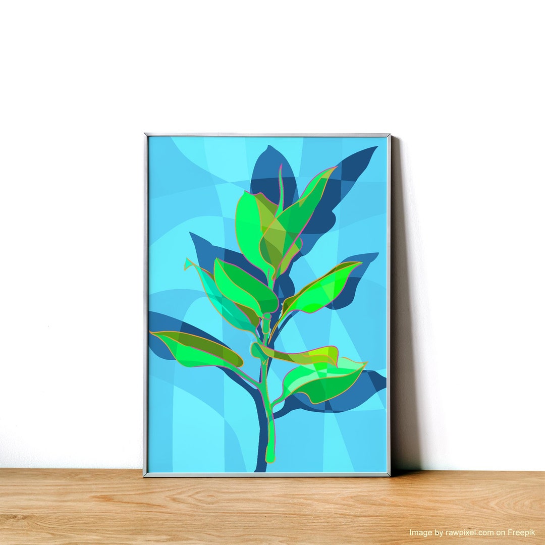 Colorful Ficus Print, Contemporary Drawing, Bright Floral Illustration ...