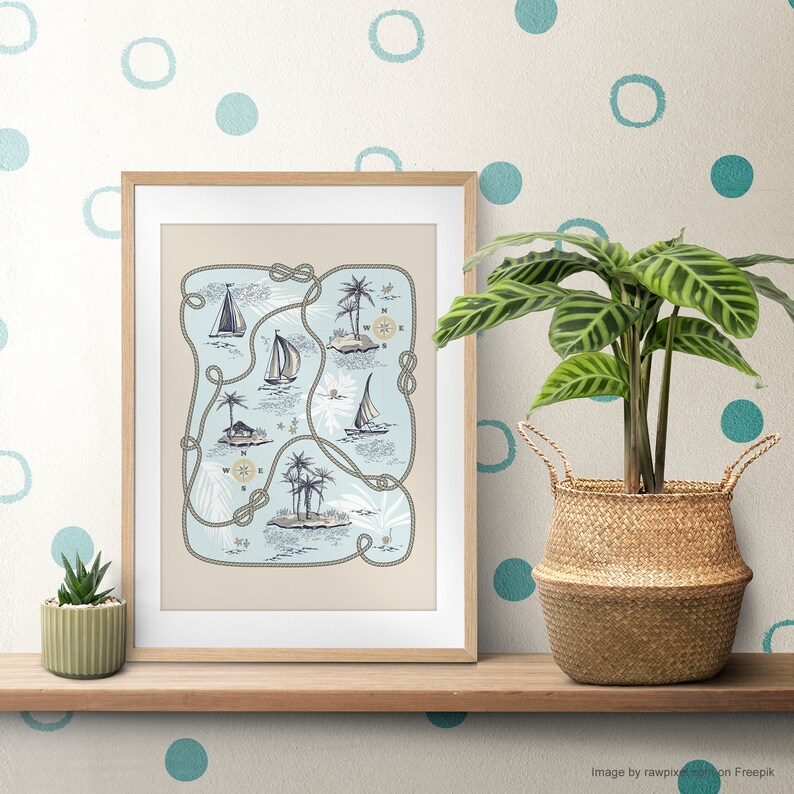 Vintage Map Poster, Digital Wall Art, Hand Drawn Traveling Print ...