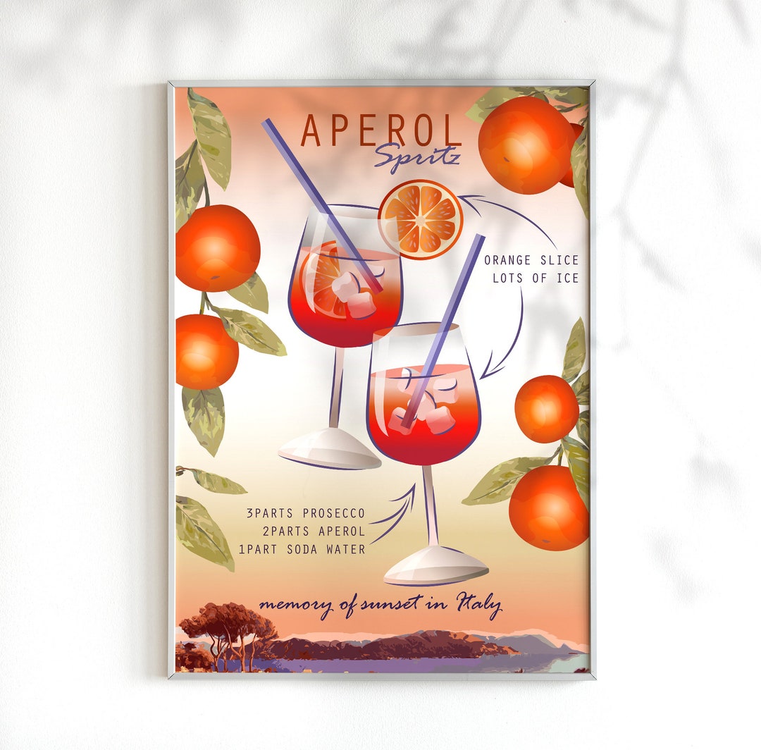 Aperol Spritz Cocktail Print, Drink Recipe Poster, Download Printable ...