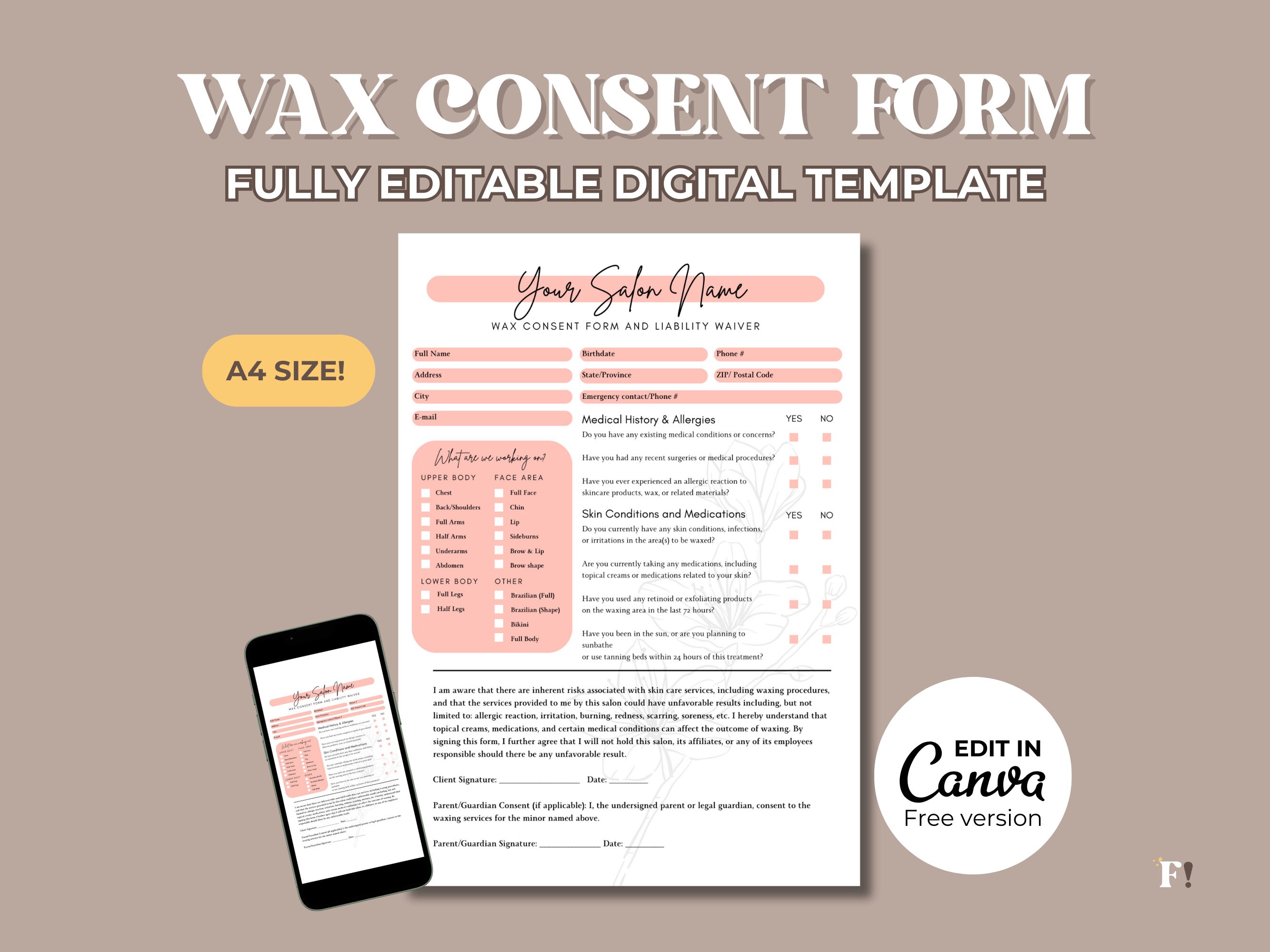 Waxing Consent and Liability Waiver Form With Parental Consent Option ...