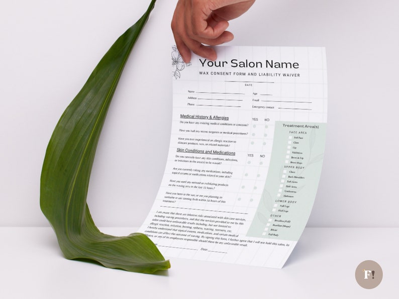 Waxing Consent Form With Parental Consent Option, Green Wax Form ...