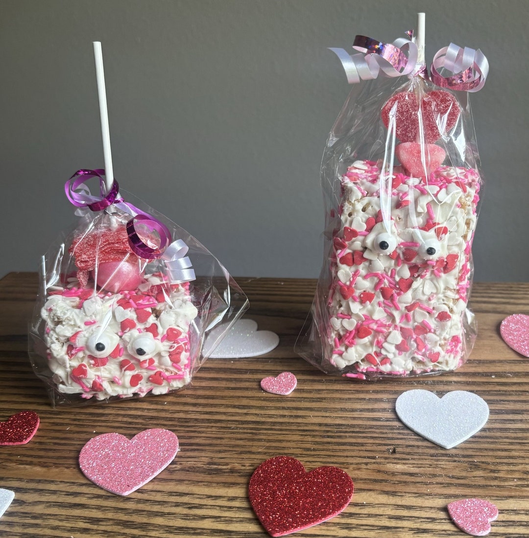 3 Large Fully Sprinkled Rice Krispy Treat Topped With Candy Valentine's ...