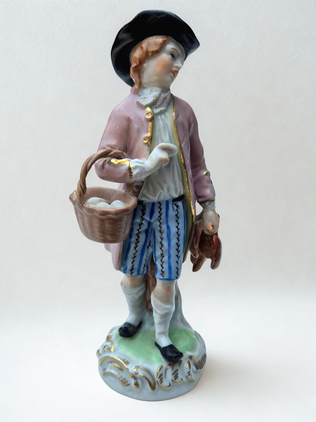 Vintage Dresden Porcelain Figurine | Egg Collector With Game Bird ...