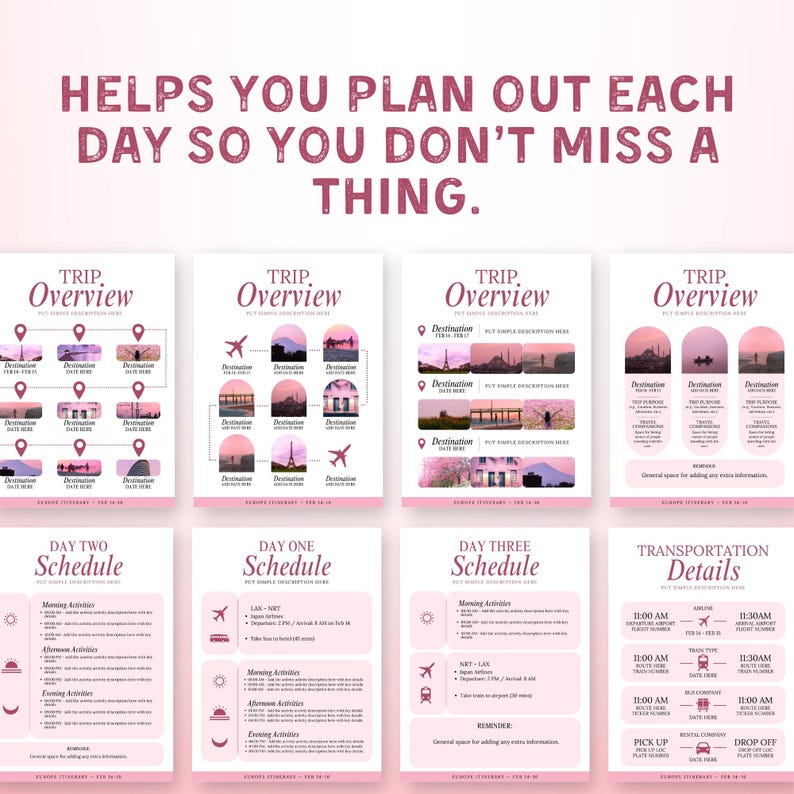 Pink Travel Itinerary Template Canva, Travel Budget Planner, Editable ...