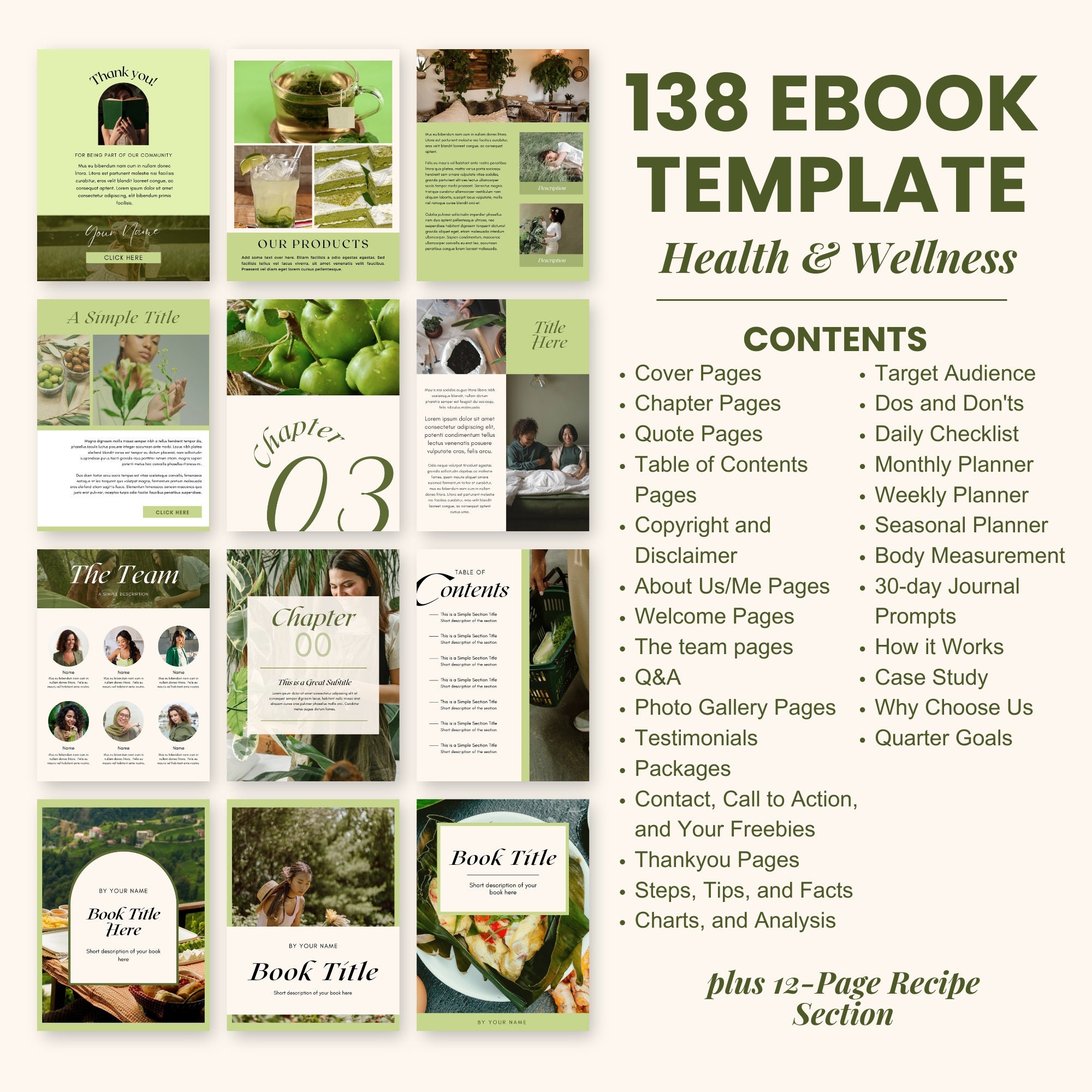 Green Ebook Template Health, Recipe Ebook Template Canva, Wellness ...