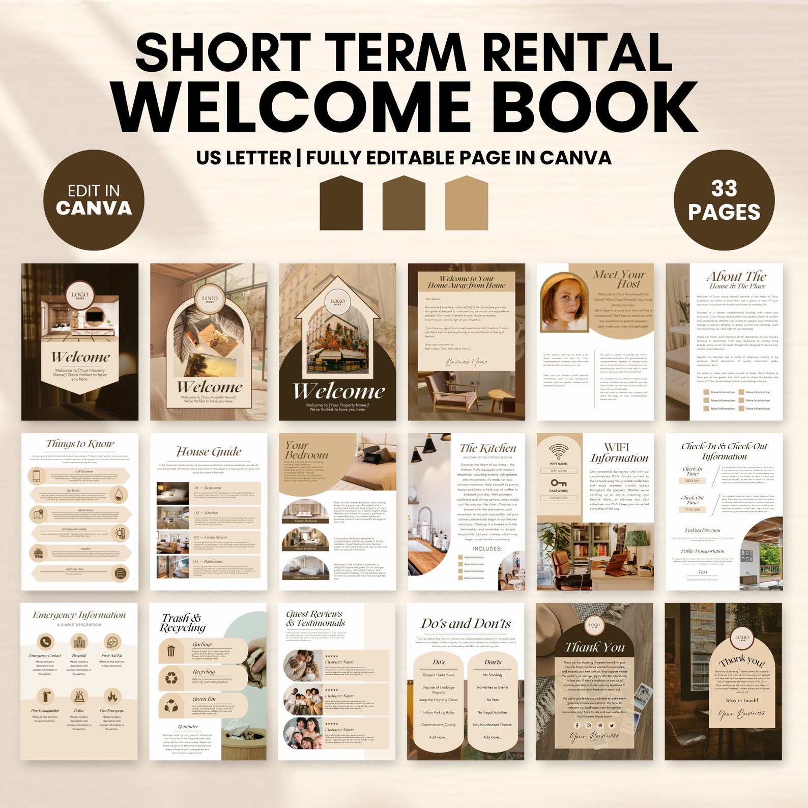 Airbnb Welcome Book Template Canva, Guest Guide Book Canva Template ...