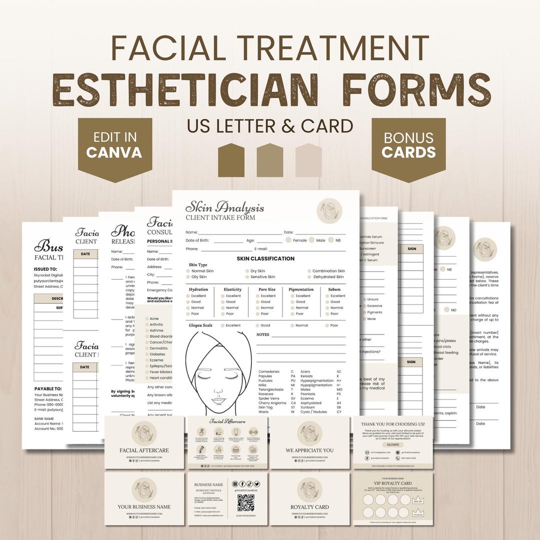 Facial Treatment Forms, Printable Facial Consultation Form, Esthetician ...