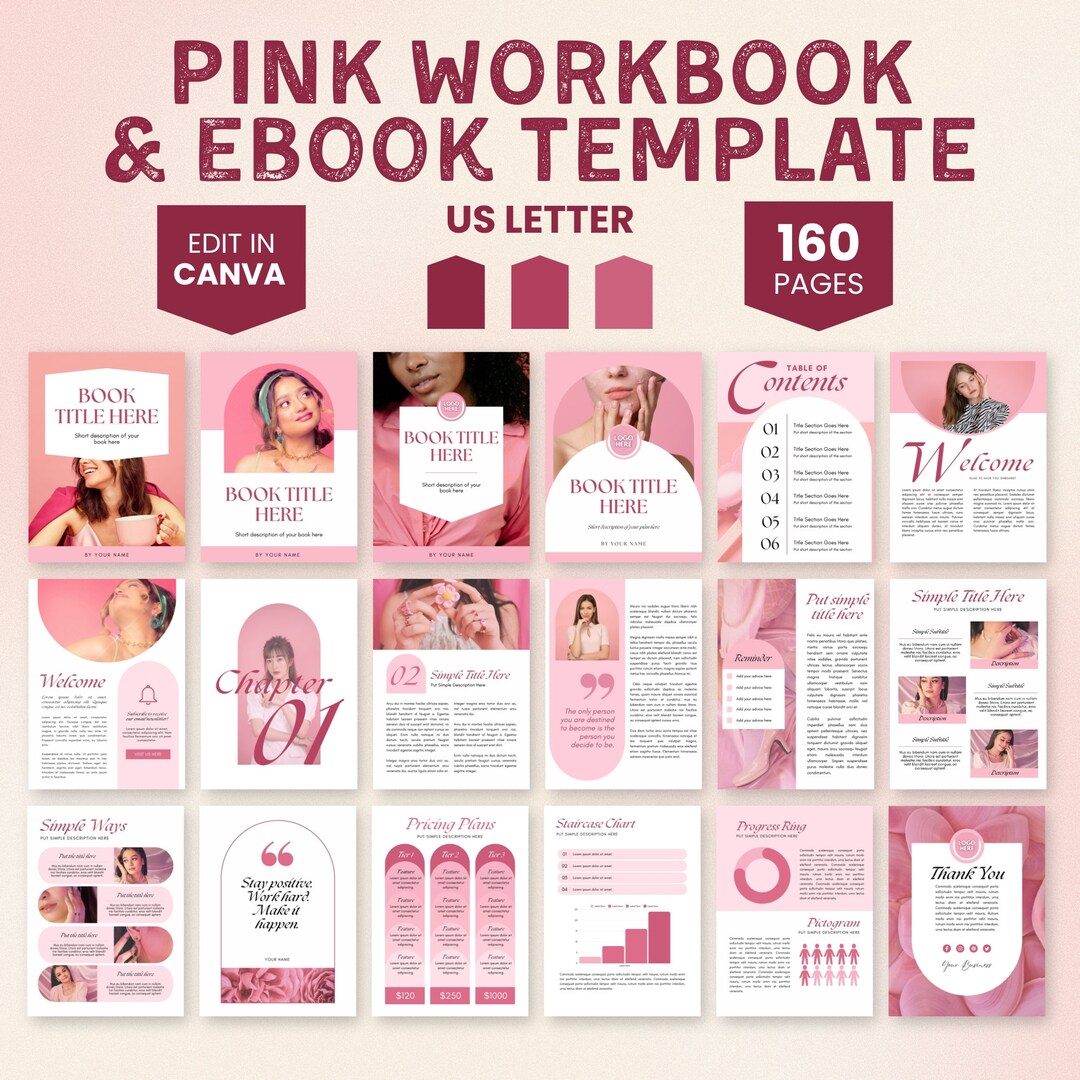 Pink Ebook Template, Editable Coaching Workbook Template, PDF Templates ...