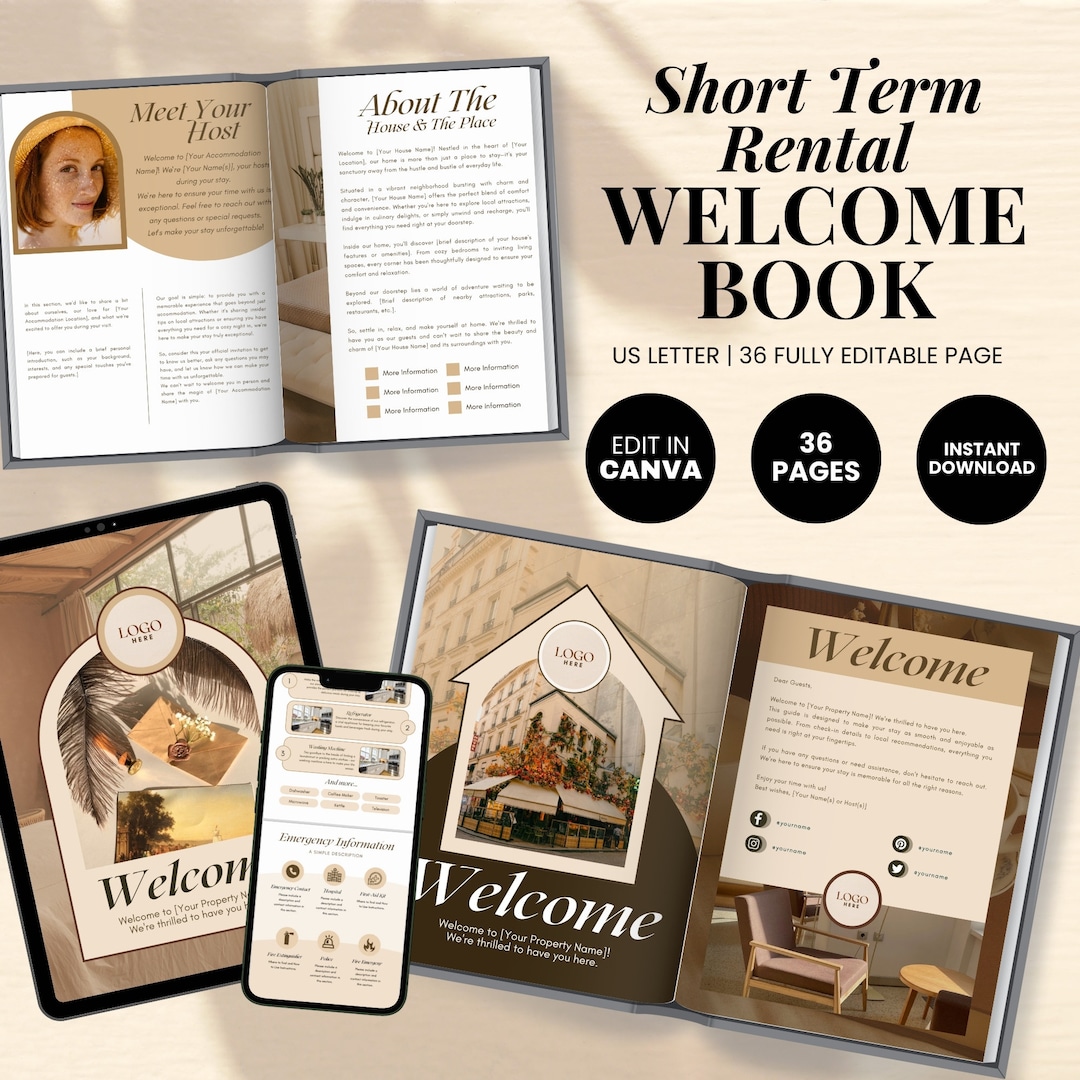 Airbnb Welcome Book Template Canva, Guest Guide Book Canva Template ...