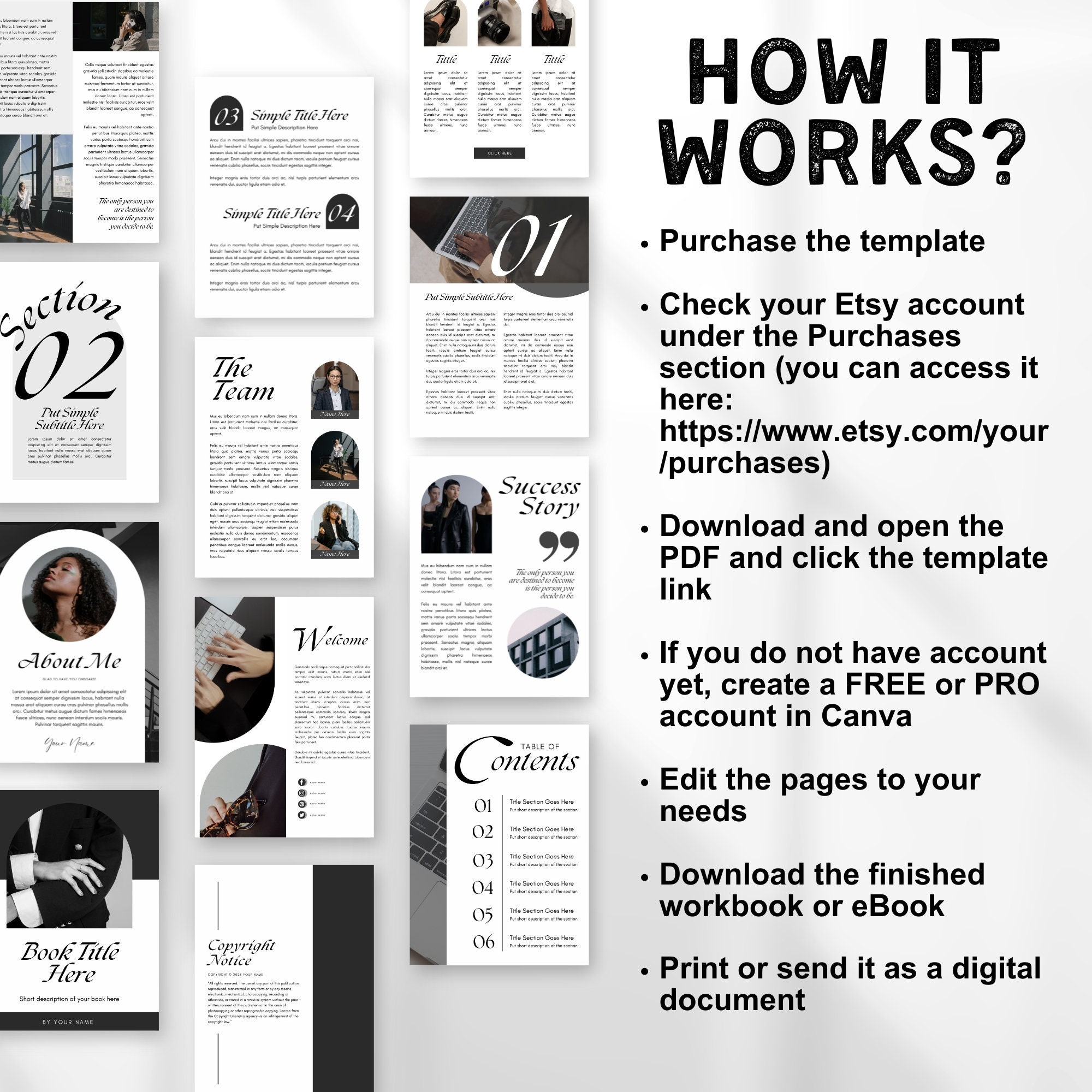 Ebook Template Canva Black and White, Ebook Editable Coaching Workbook ...