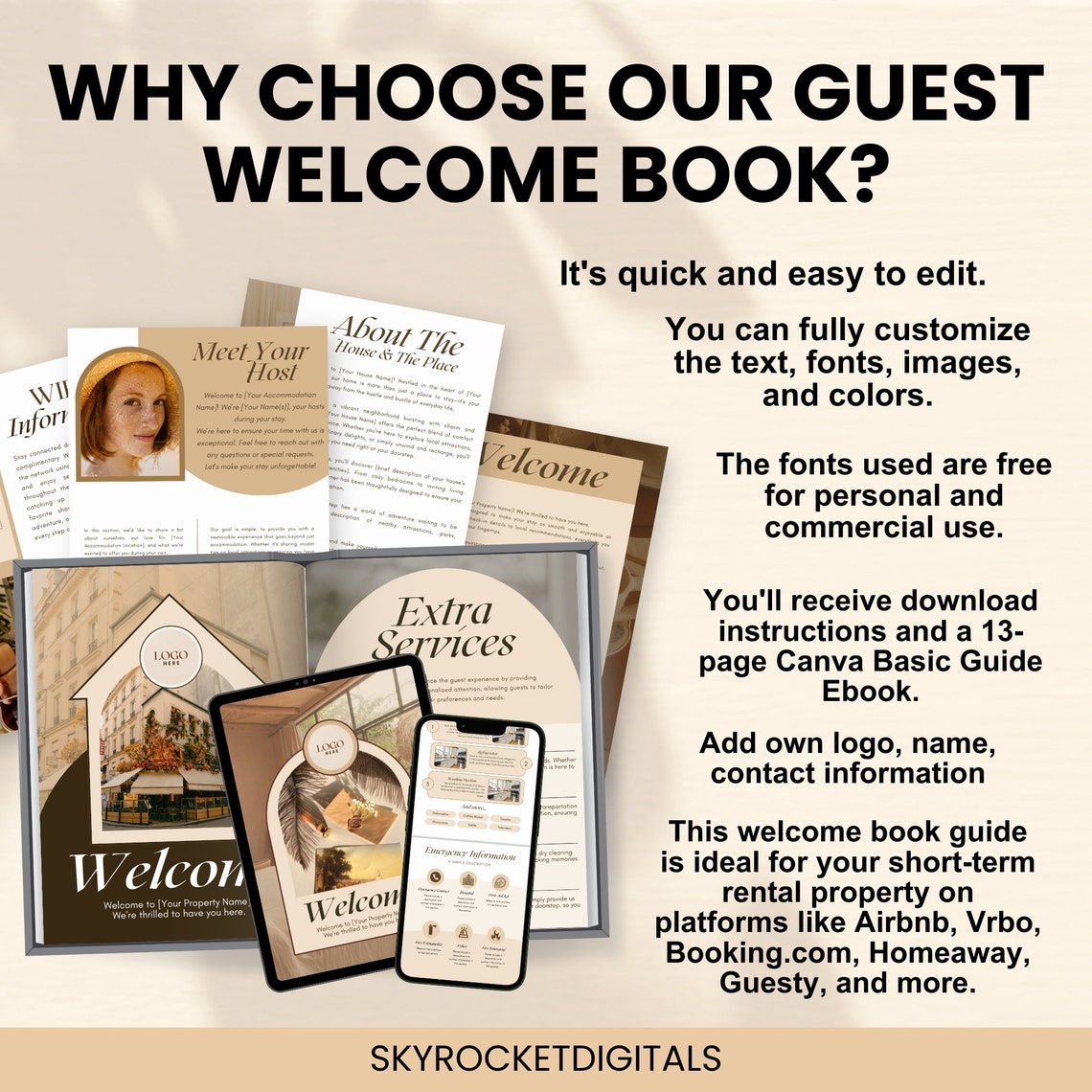 Airbnb Welcome Book Template Canva, Guest Guide Book Canva Template ...