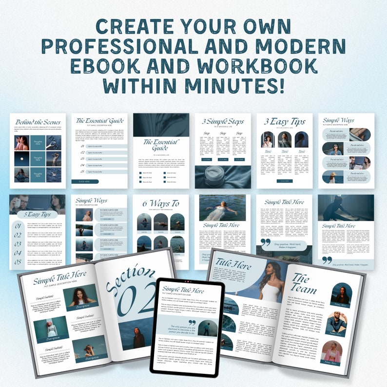 Ebook Template Canva, Editable Coaching Workbook Template, Blue Ebook ...