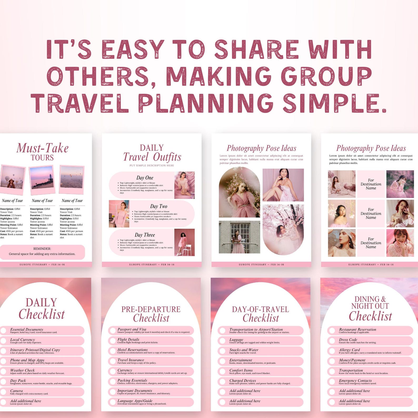 Pink Travel Itinerary Template Canva, Travel Budget Planner, Editable ...