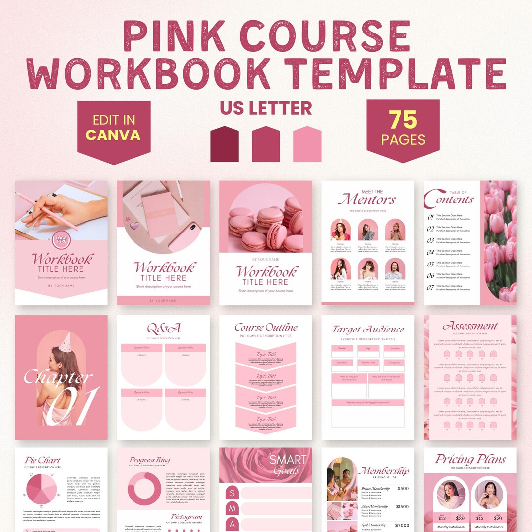 Pink Course Workbook Template Canva, Coach Workbook, Canva Template ...