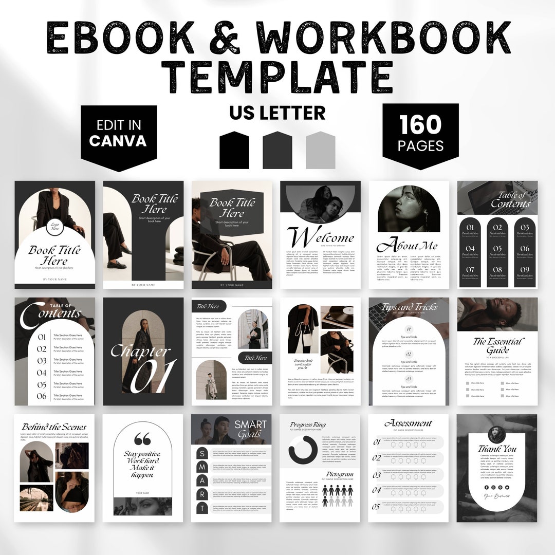 Ebook Template Canva Black and White, Ebook Editable Coaching Workbook ...