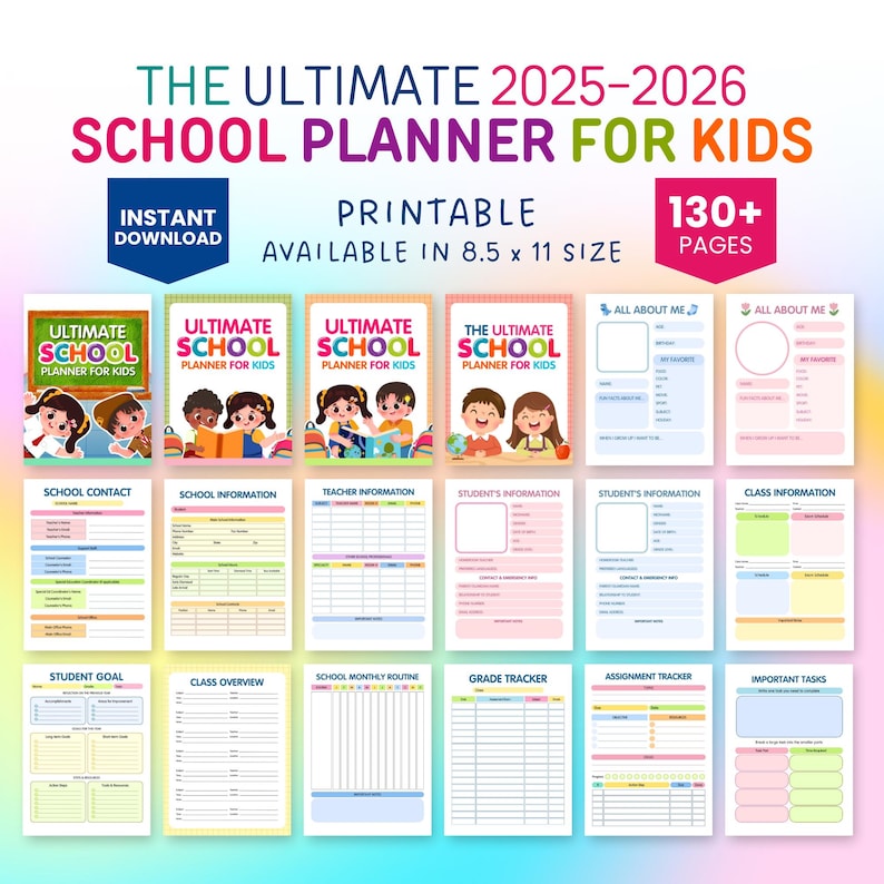 Kids School Planner Printable, Back to School Work Planner, Academic ...