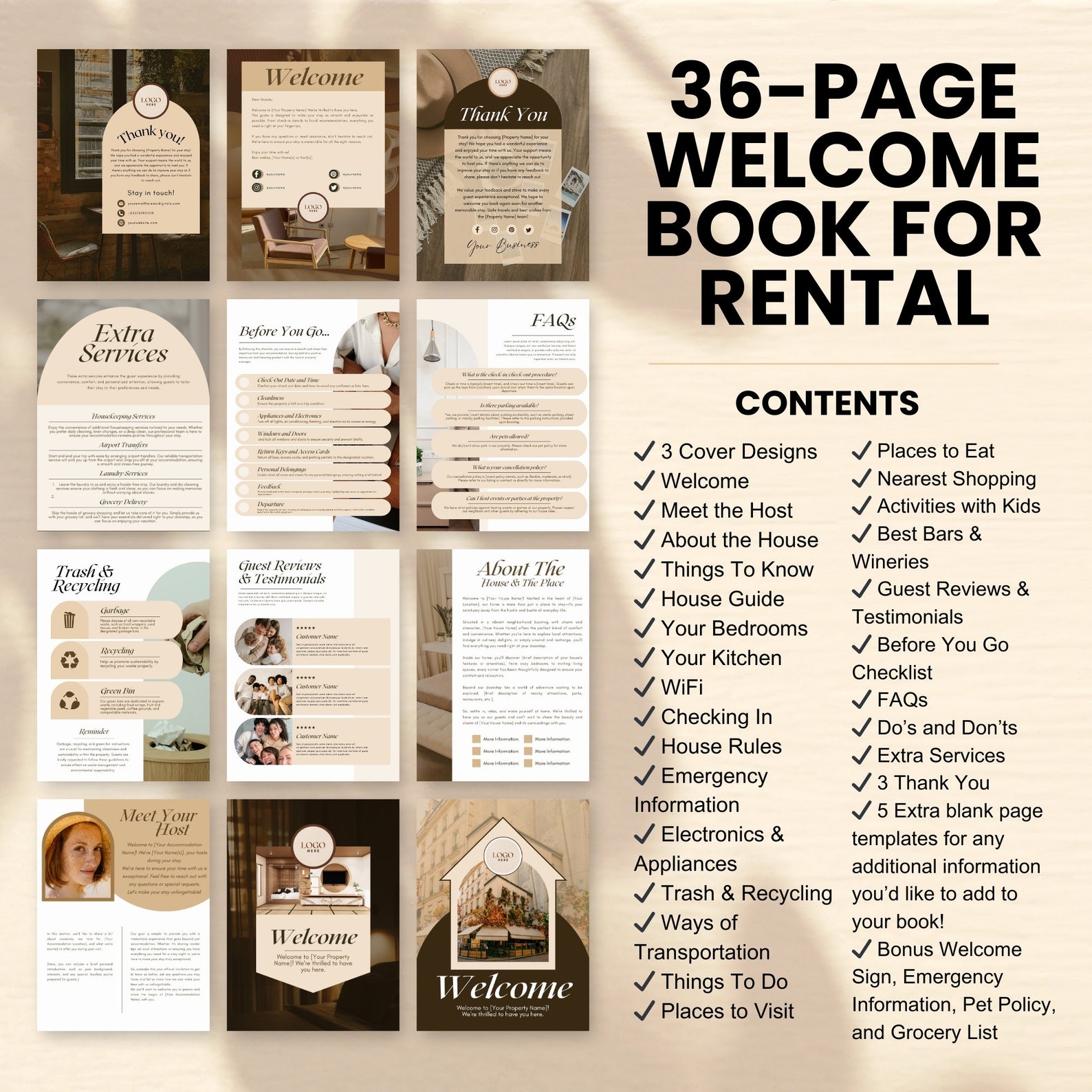 Airbnb Welcome Book Template Canva, Guest Guide Book Canva Template ...