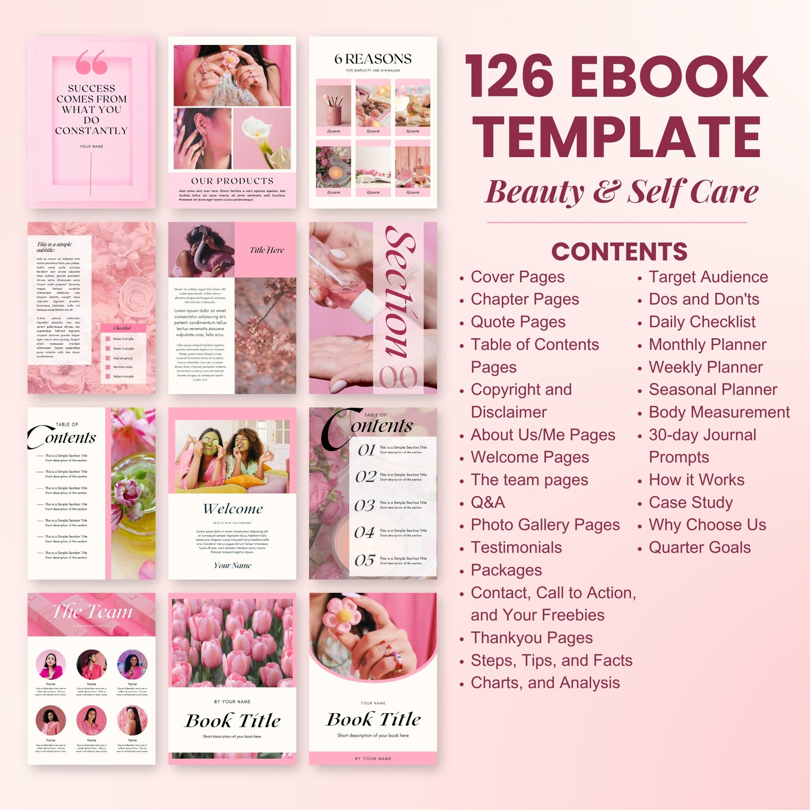 Ebook Template Pink, Beauty Ebook Template Canva, Minimalist Coaching ...