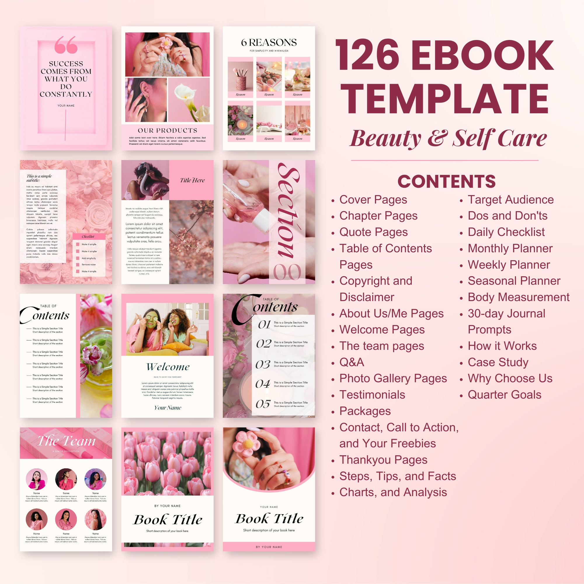 Ebook Template Pink, Beauty Ebook Template Canva, Minimalist Coaching ...