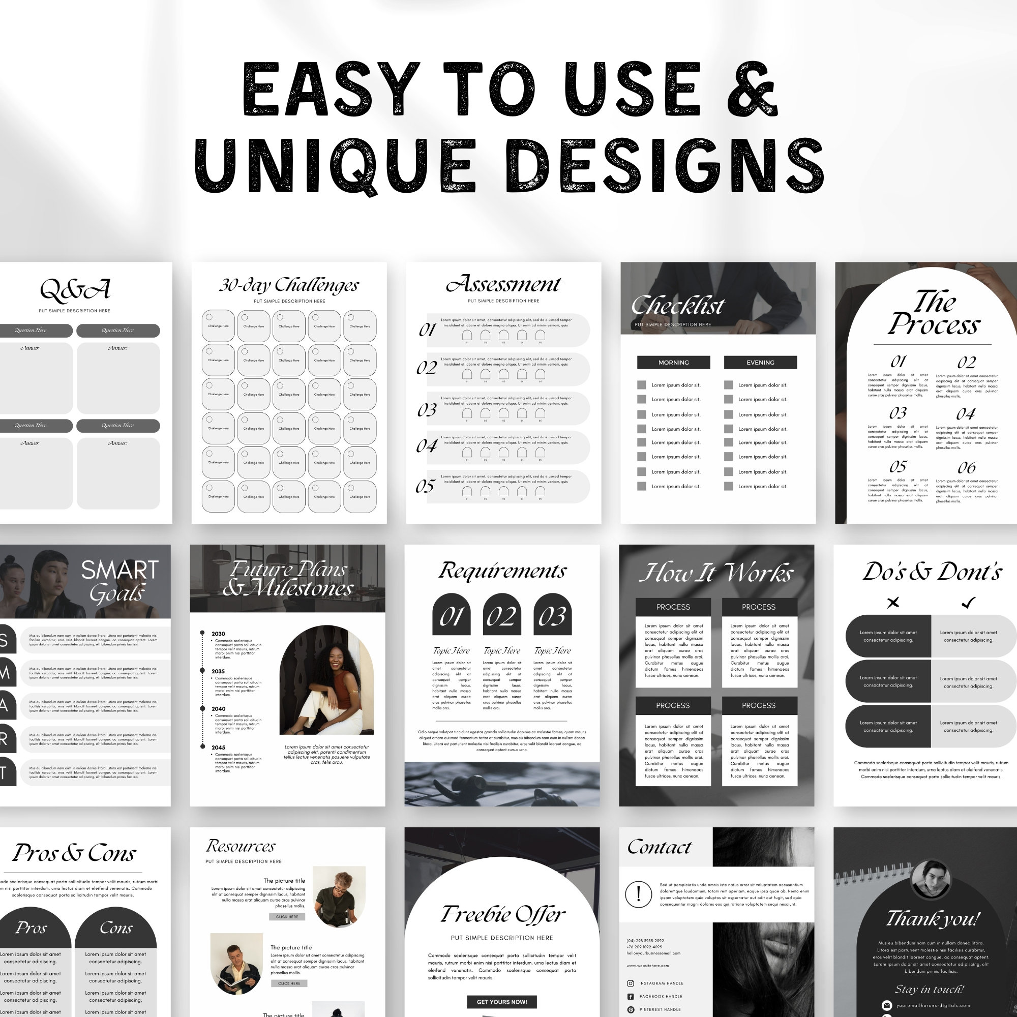 Ebook Template Canva Black and White, Ebook Editable Coaching Workbook ...