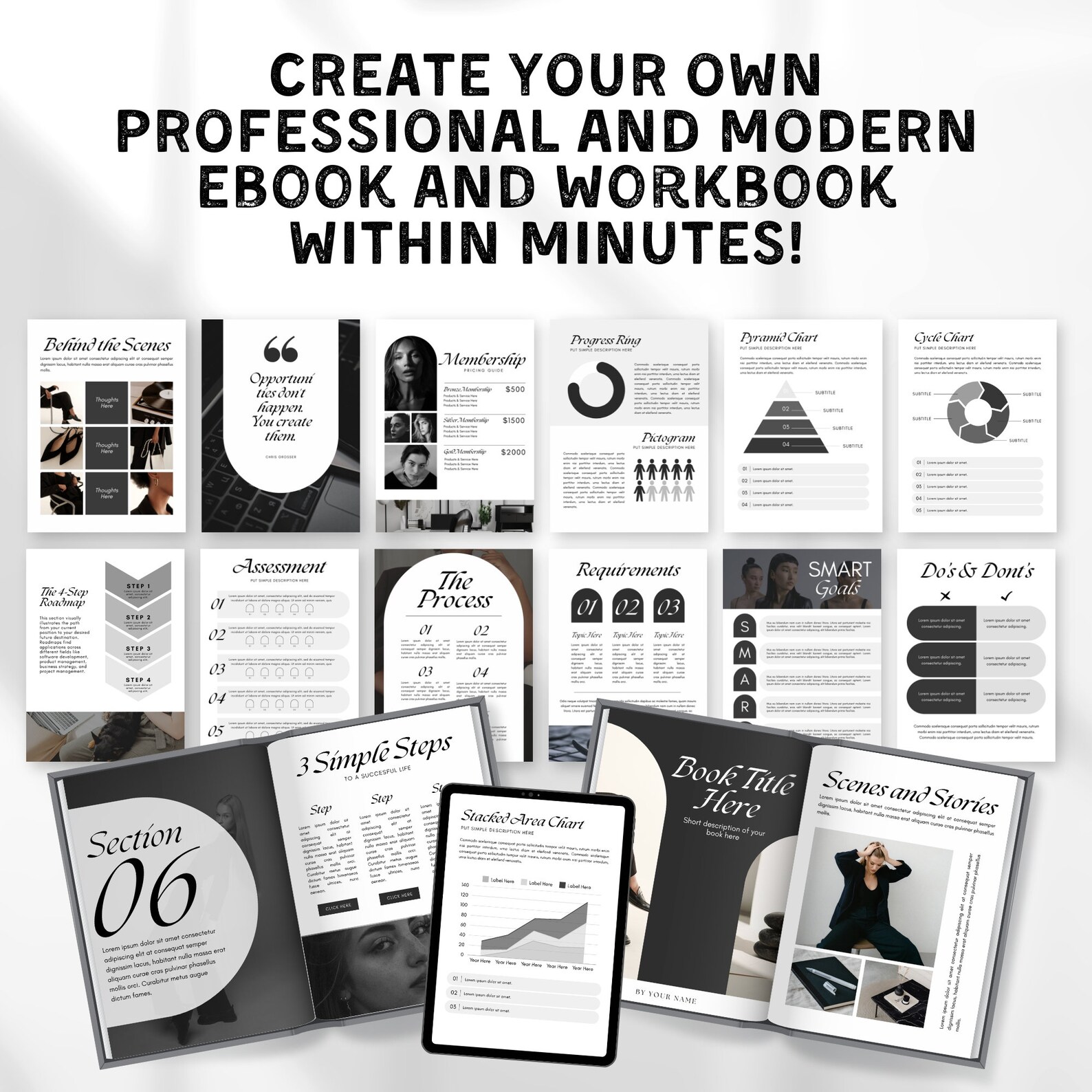 Ebook Template Canva Black and White, Ebook Editable Coaching Workbook ...
