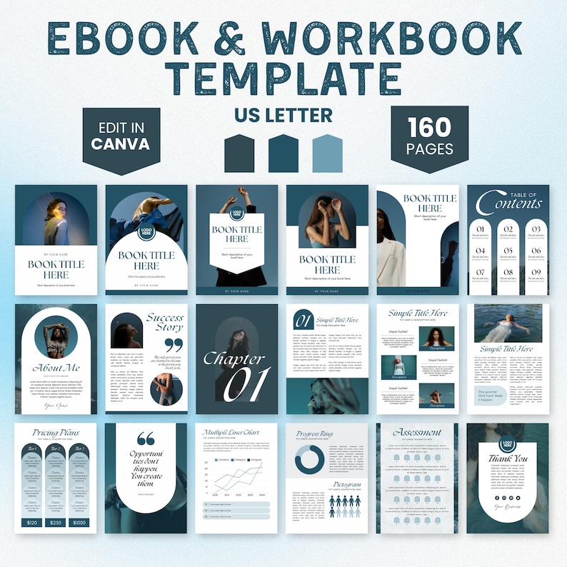 Ebook Template Canva, Editable Coaching Workbook Template, Blue Ebook ...