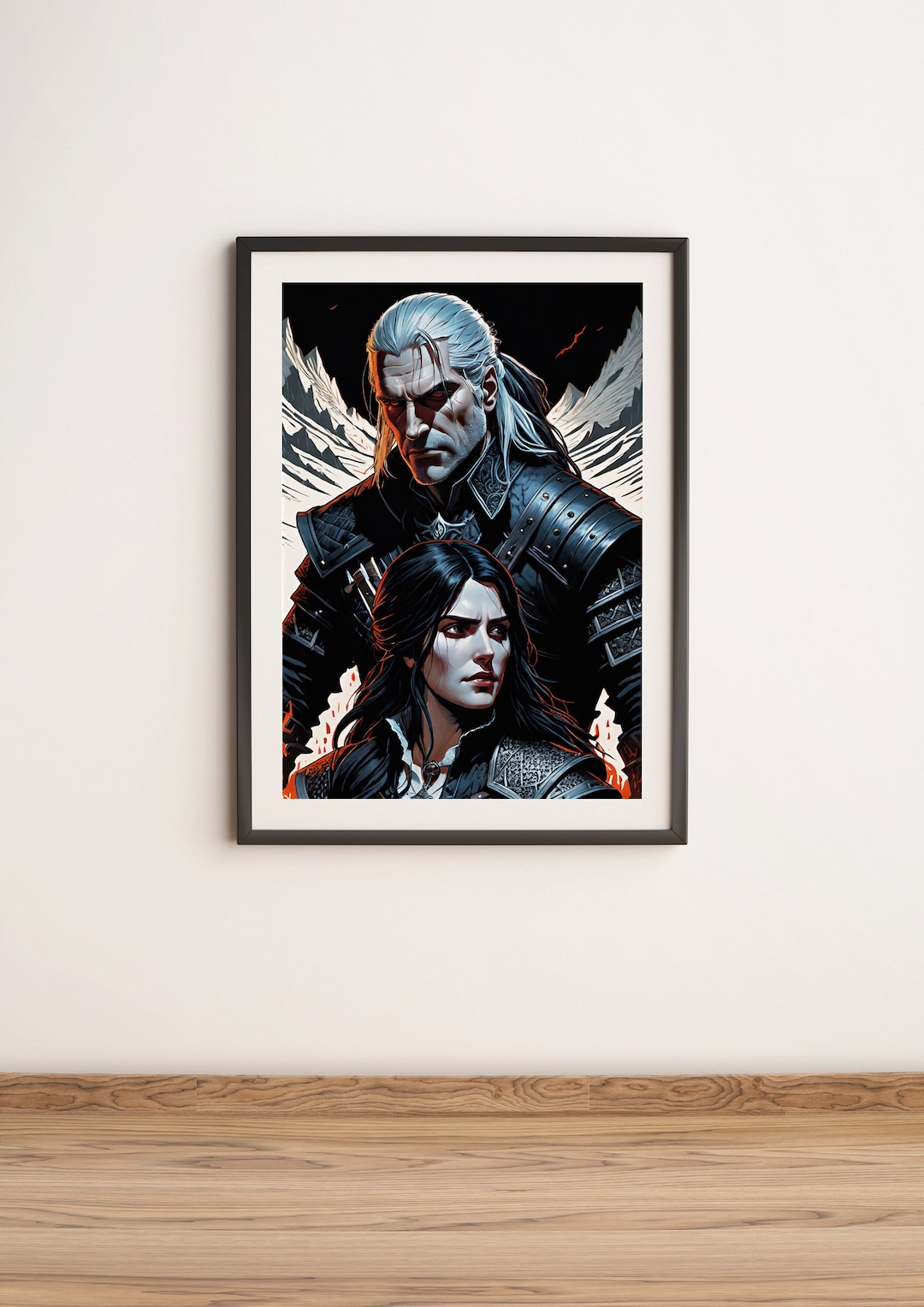 Black and White Digital Poster Geralt and Yennefer - the Witcher ...