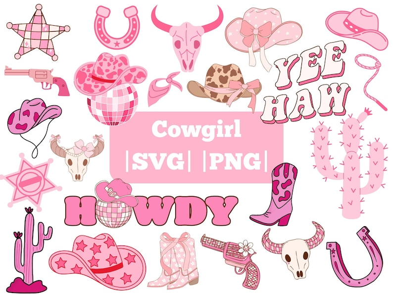 Cowgirl Svg and Png Bundle, Cowgirl Boots Svg, Cowgirl Hat Svg, Disco ...