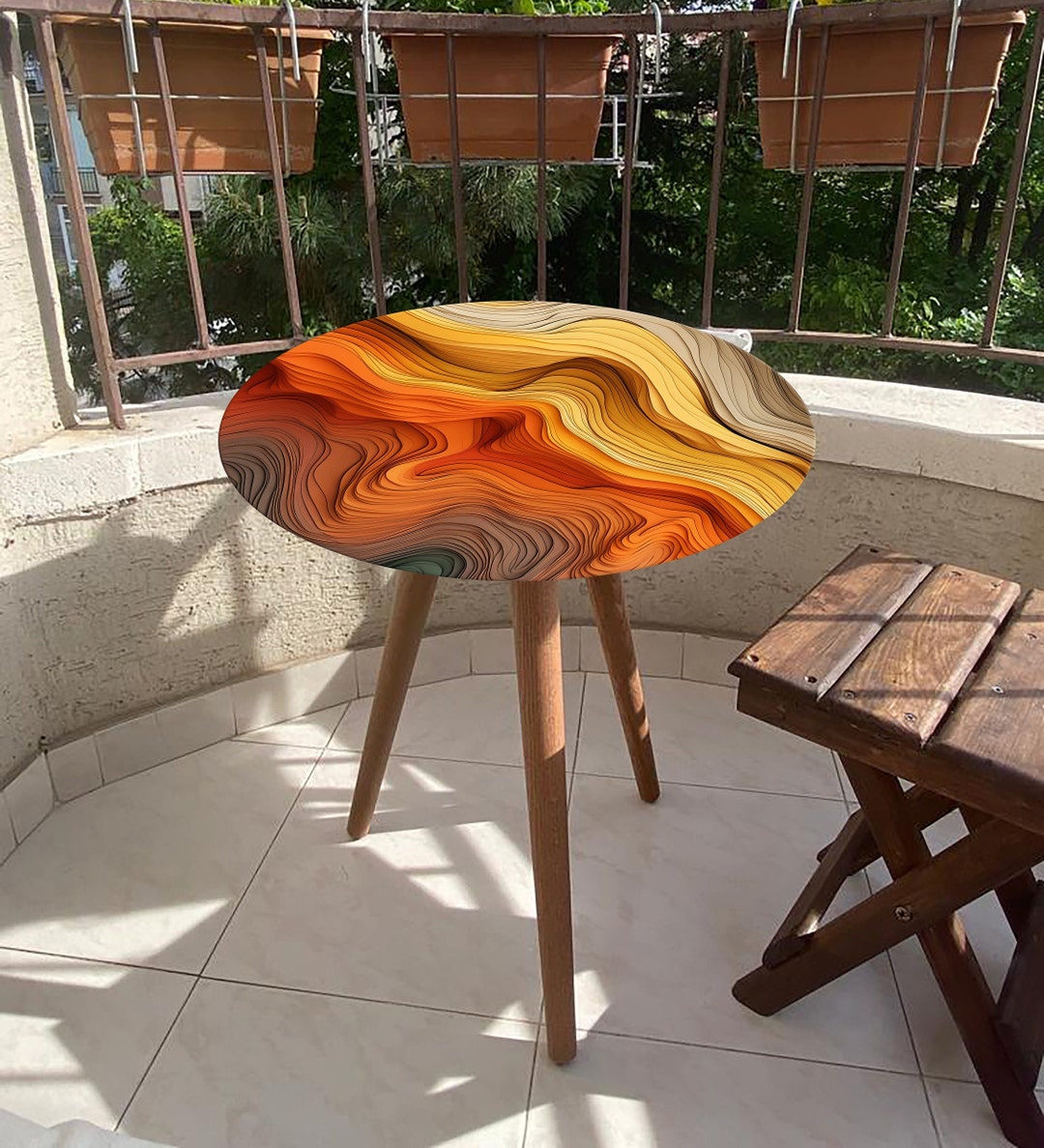 Abstract Printed Glass Round Coffee Table, Abstract Glass Coffee Table ...