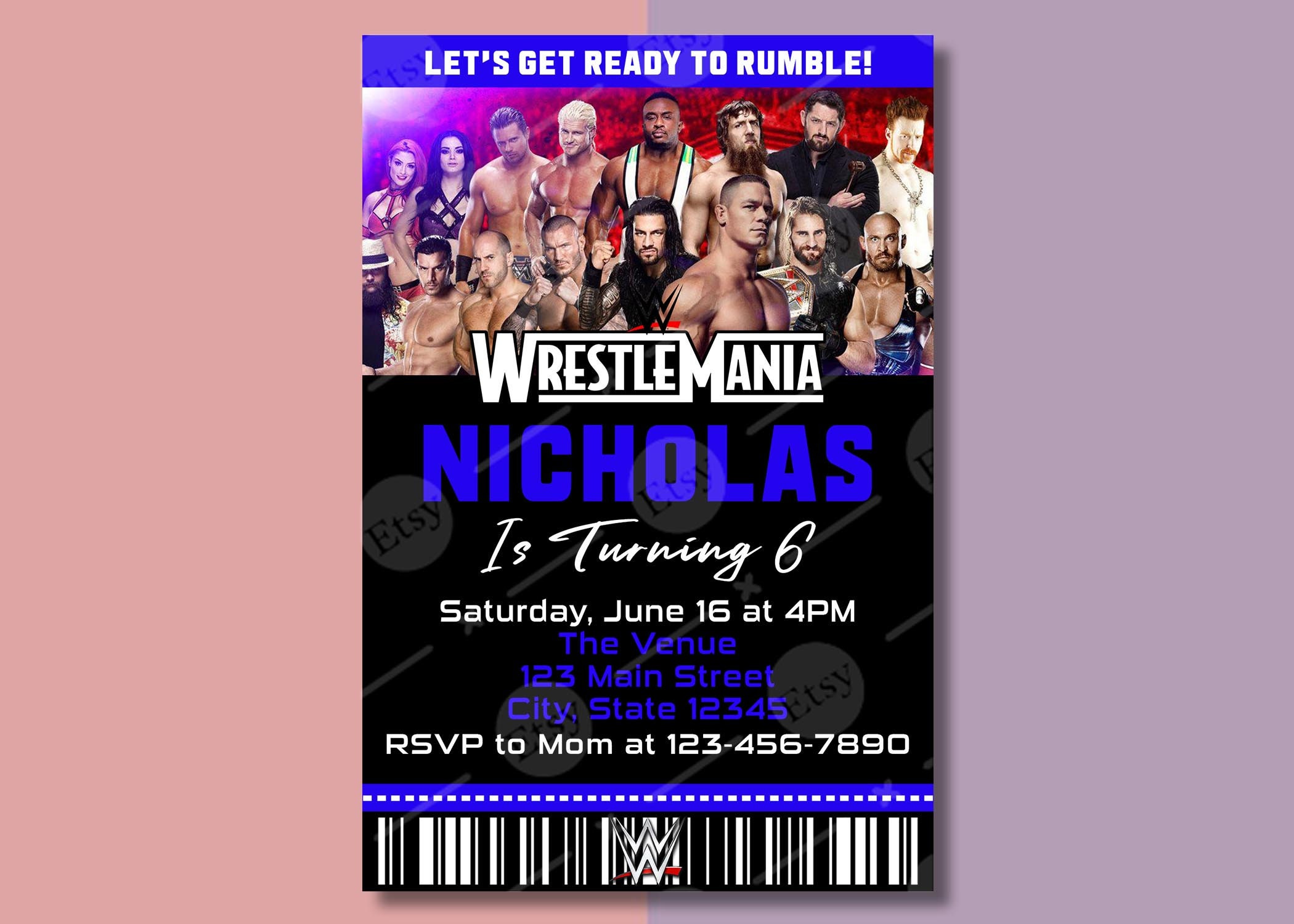 Editable WWE Birthday Invitation, Digital, John Cena, Custom Invitation ...