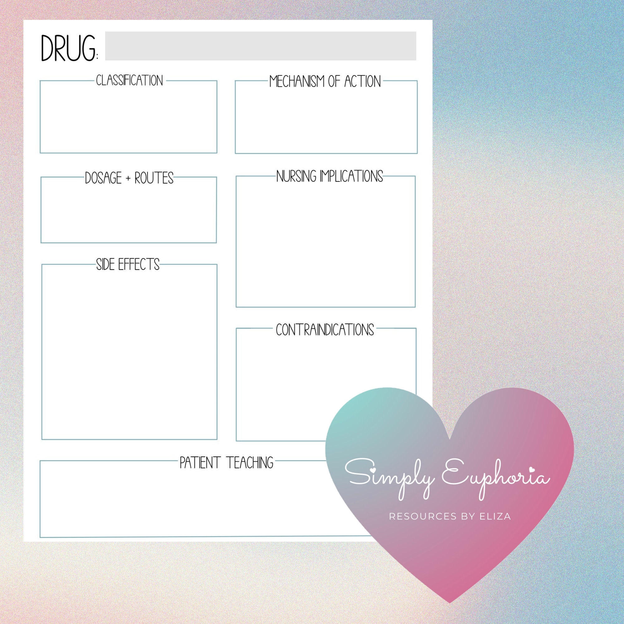 Pharmacology Study Sheets Instand Download PDF, Printable for Medical ...