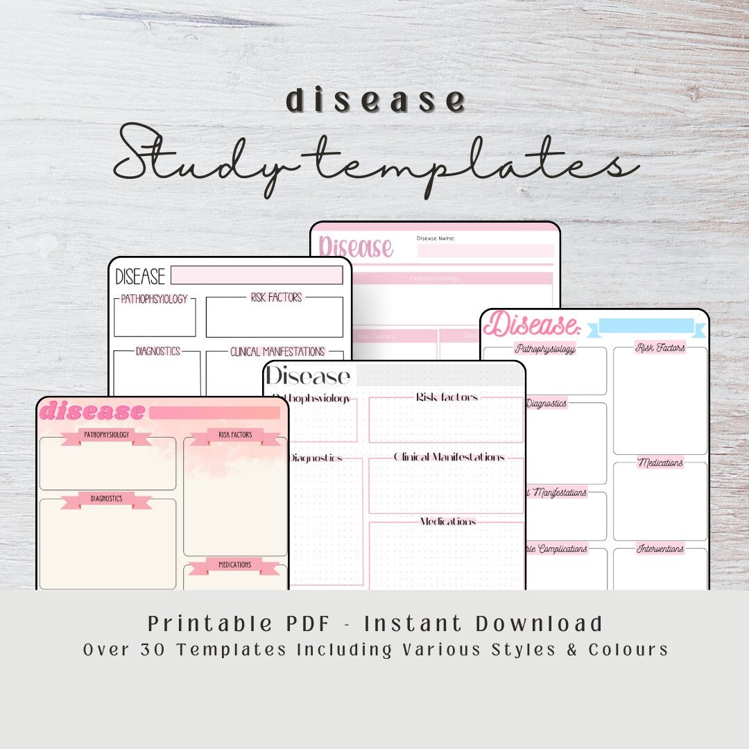 Disease Study Templates, Nursing School Worksheets (digital Printable ...