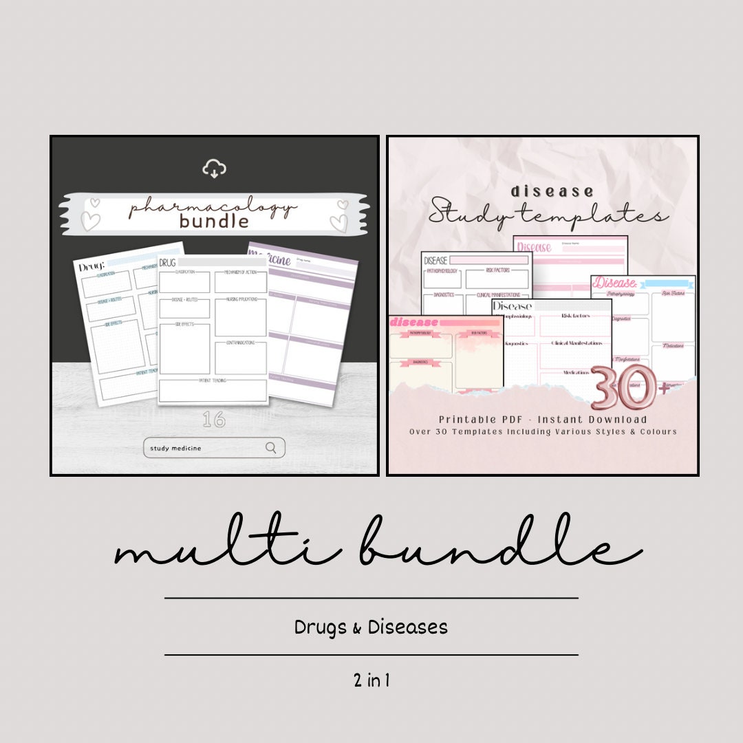 Pharmacology and Disease Study Templates Mega Bundle, Nursing & Med ...