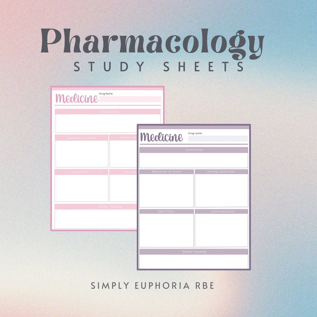 Pharmacology Study Sheets Instand Download PDF, Printable for Medical Students - Etsy