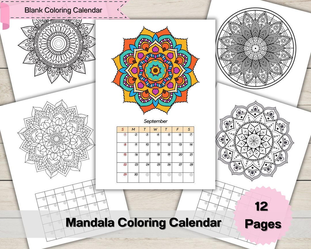 Mandala Coloring Calendar Pages, Calendar, 12 Month Calendar, Coloring ...
