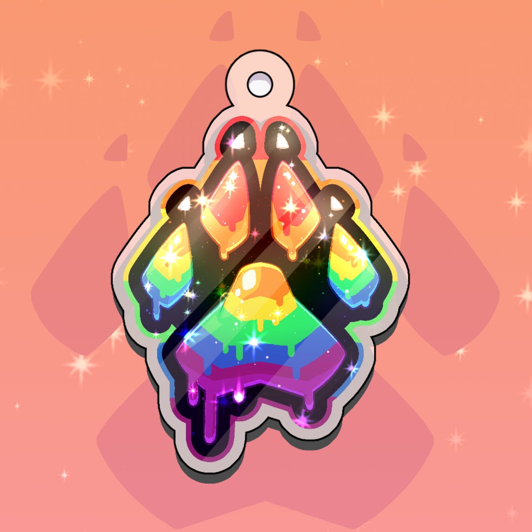 LGBTQ Pride Flag Paw 2 Acrylic Keychain Glitter Charm, Furry Keychain ...