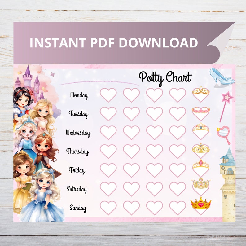 Princess Potty Training Chart, Princess Reward Chart - Etsy