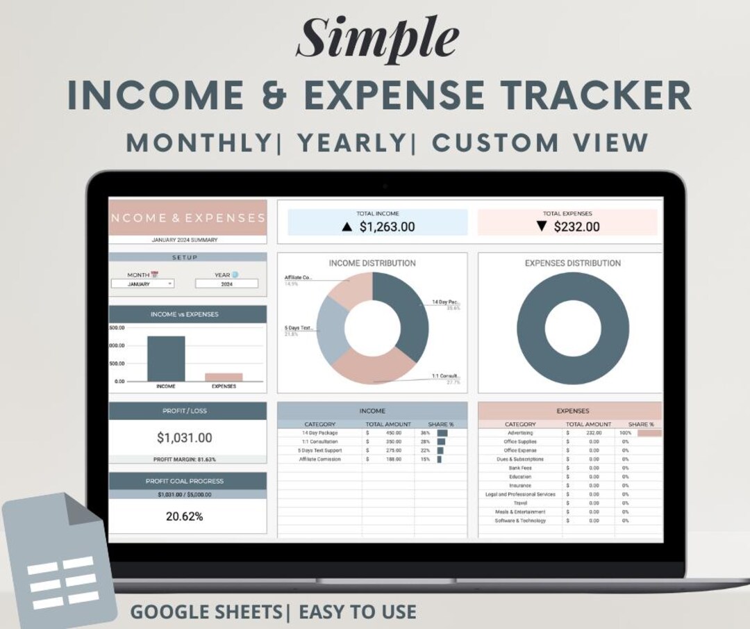Income and Expense Tracker Google Sheets - Etsy